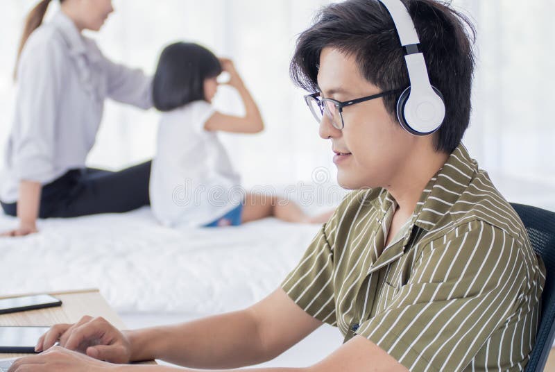 Father is working at home stock photo. Image of care - 178907314