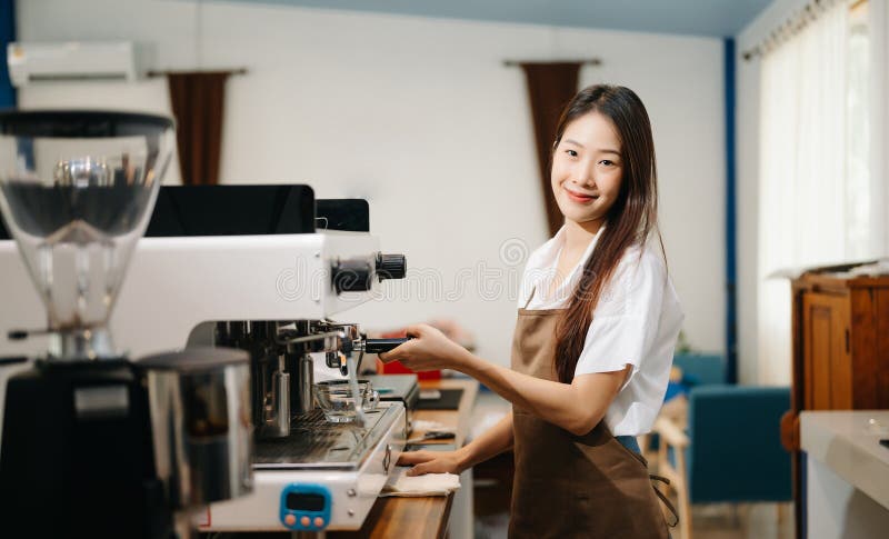Asian Female Coffee Shop Owner in a Coffee Shop Stock Photo - Image of occupation, person: 285689256