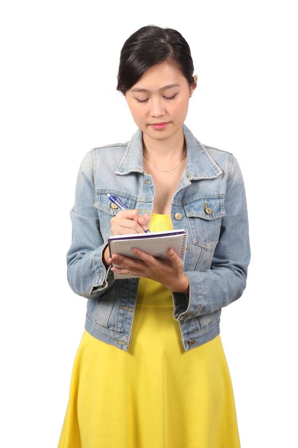 Asian Female College Student Taking Down Notes Stock Image - Image of ...