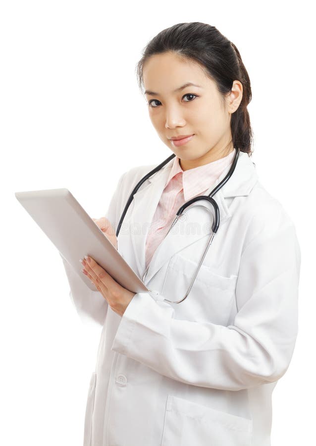 Asian Female Doctor with Digital Tablet Stock Photo - Image of white ...