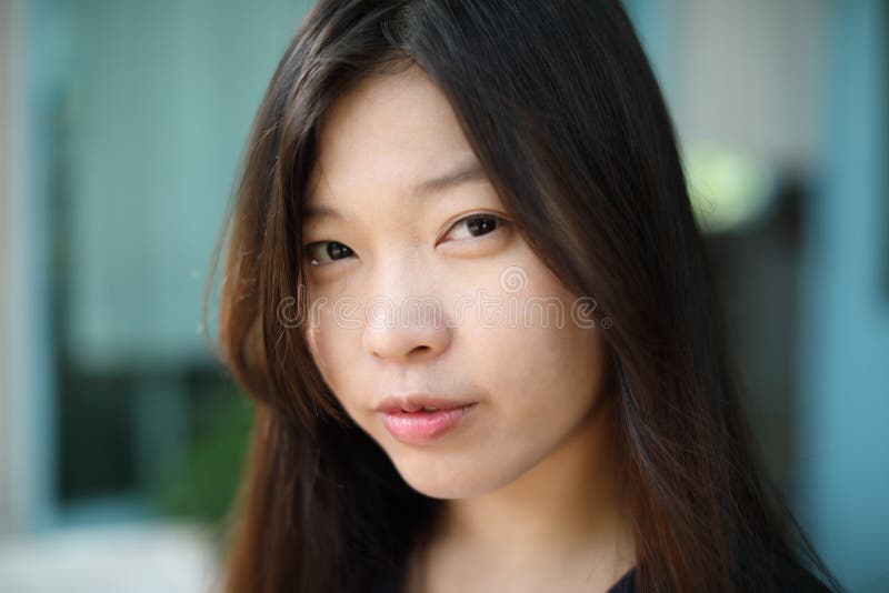 Asian female face stock photo. Image of female, hair - 218587660