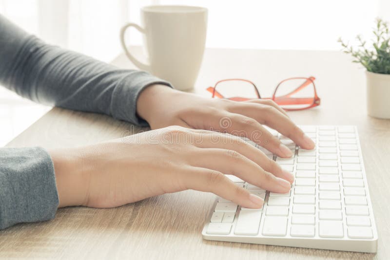 Asian Female Hands are Using a Computer Keyboard. Stock Image - Image ...