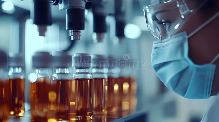 Asian Female Scientist in Laboratory Analyzing Vials of Liquid Samples ...