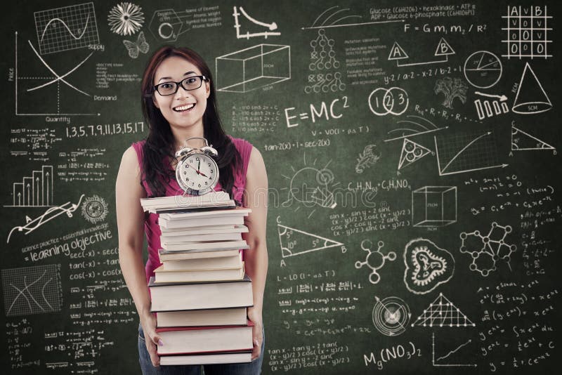 Asian Female Student Bring Stack of Books in Class Stock Photo - Image ...