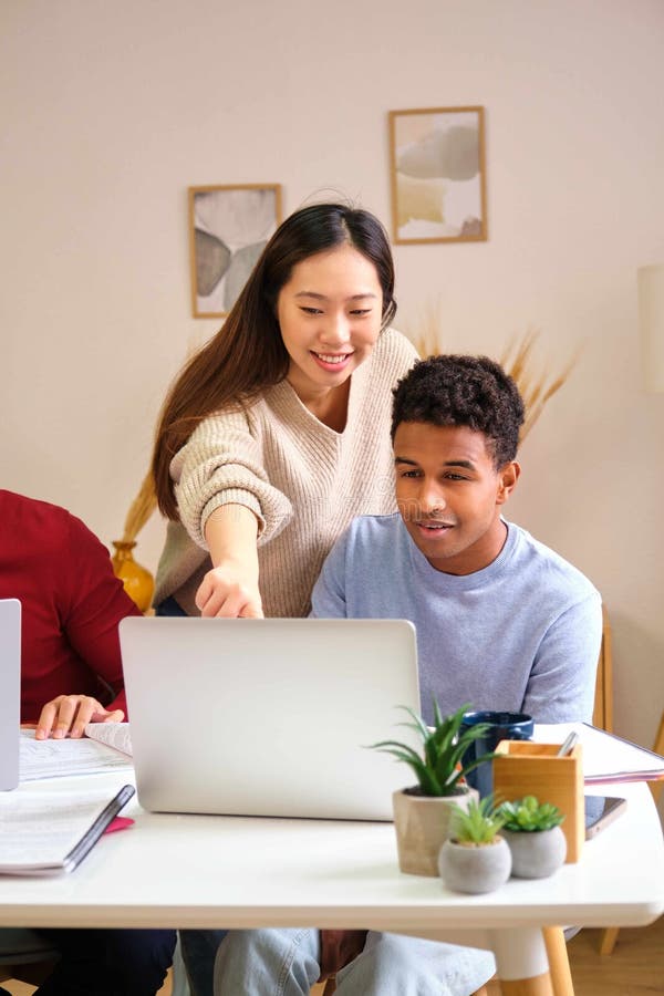 Asian Female Student Explaining Her Colleague the University Lesson ...