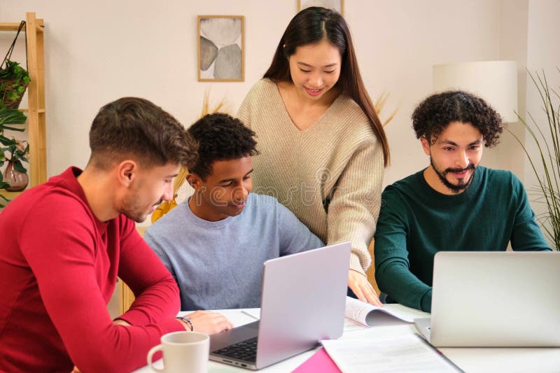 Asian Female Student Explaining Her Colleagues the University Lesson ...