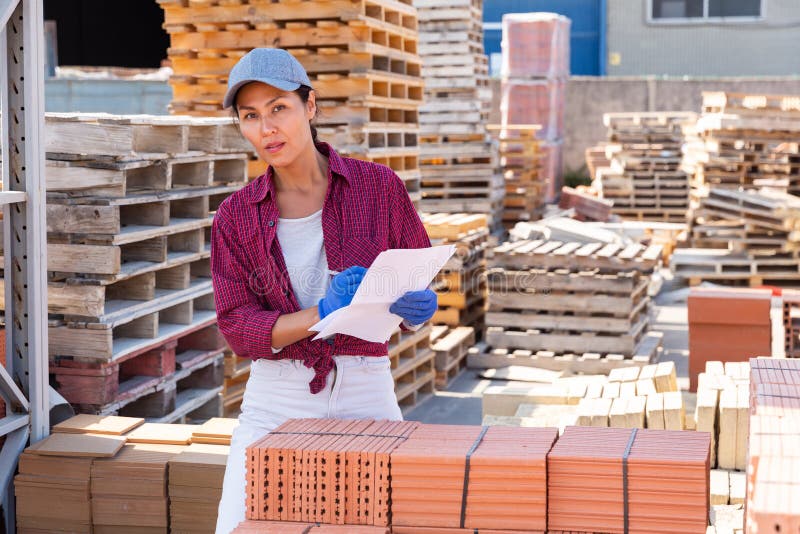 Asian Female Worker Keeps Records of Ceramic Tiles Stock Image - Image ...