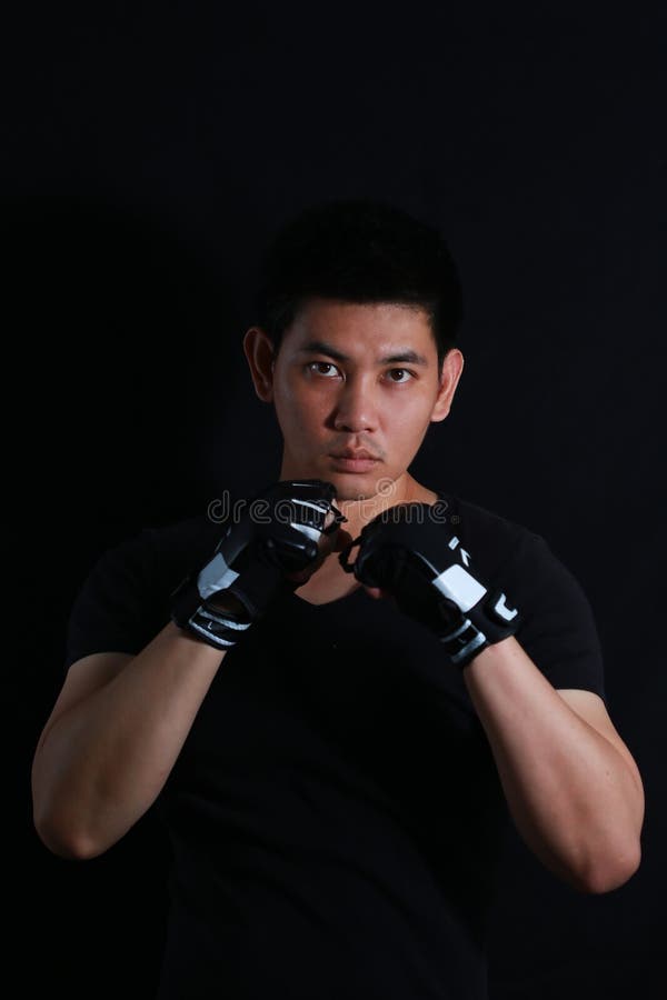Asian Man, Fighter Practices Martial Arts in Mountains Stock Image ...
