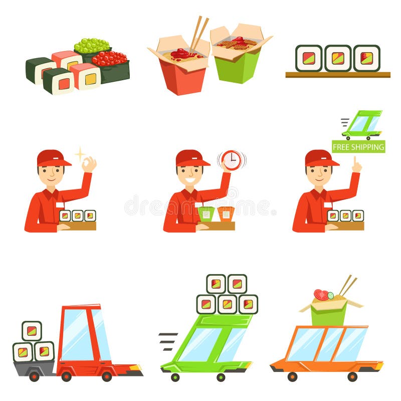 Asian Food Fast Delivery Service Process Info Illustration Stock Vector ...
