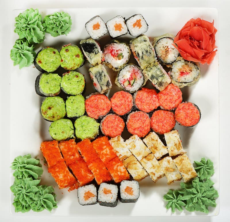 Asian Food, Fast Food. Sushi Set Top View Stock Photo - Image of slice ...