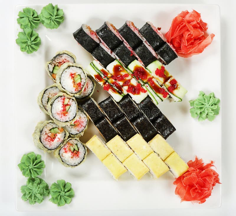 Asian Food, Fast Food. Sushi Set Top View Stock Photo - Image of ...