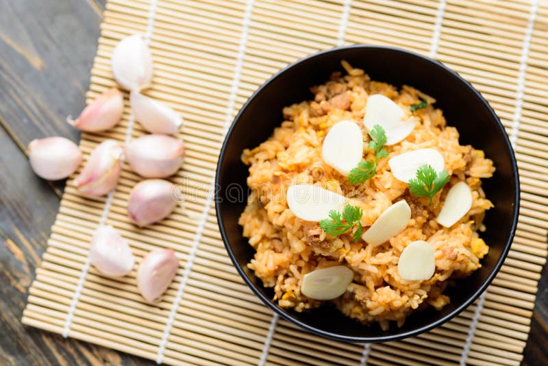 Asian Food, Fried Rice with Garlic Stock Image - Image of homemade ...