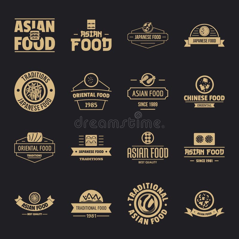 Asian Food Logo Icons Set, Simple Style Stock Vector - Illustration of ...