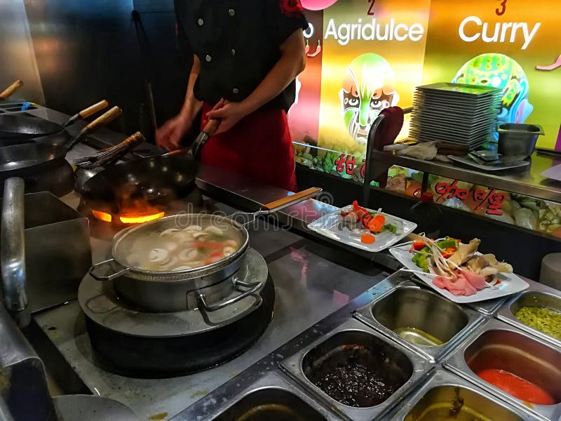 Chef Cooking at Asian Food Restaurant Stock Image - Image of vegetable ...