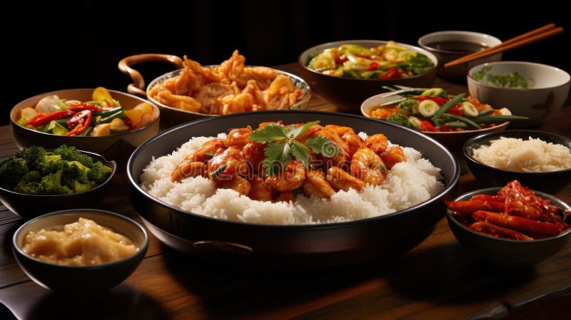 Asian food table stock illustration. Illustration of onion - 287744133