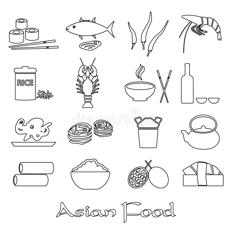 Asian Food Theme Set Simple Icons Stock Illustrations – 11 Asian Food ...
