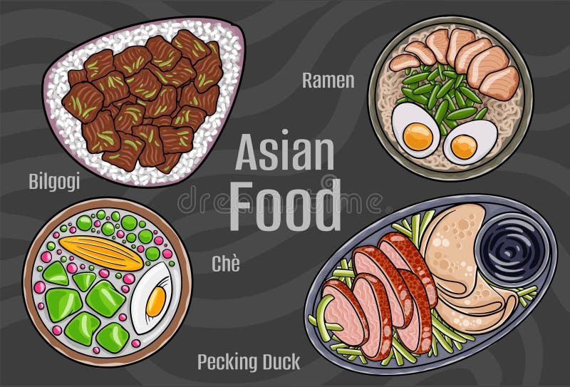 Asian Food Vector Art: Hand-drawn Stock Vector - Illustration of dishes ...