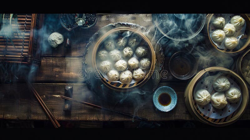 Asian Food on a Wooden Table with Smoke Stock Photo - Image of smoke ...