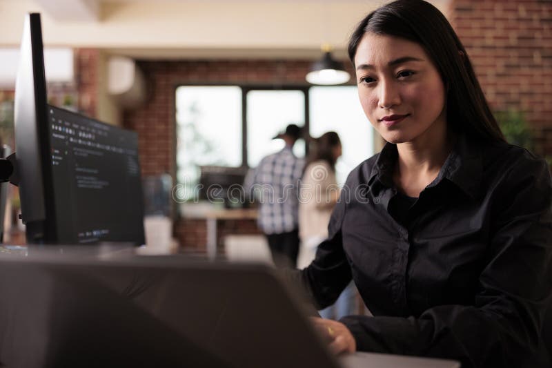 Asian Freelance Coder Analyzing Compiling Html Code Stock Image Image Of Terminal Coder