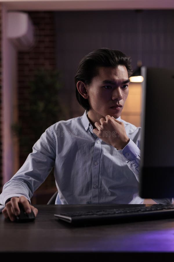 Asian Freelancer Working on Online Report Stock Photo - Image of ...