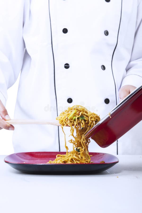 Asian Chef and Fried Noodle in Kitchen Stock Photo - Image of happiness ...