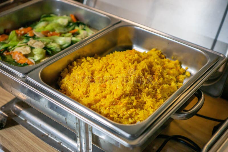Asian Fried Rice and Stir Fried Vegetables in a Food Warmer at a Buffet ...