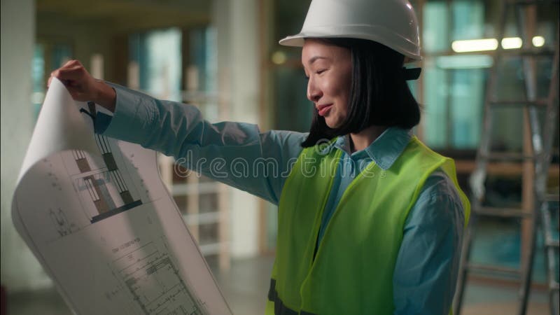 Asian Girl Architect Chinese Engineer Inspector Developer Looking at ...