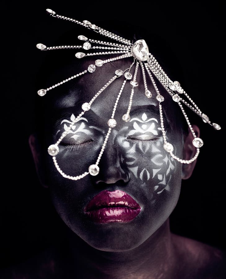 Asian Girl with Creative Make Up, Print on Face Stock Illustration ...