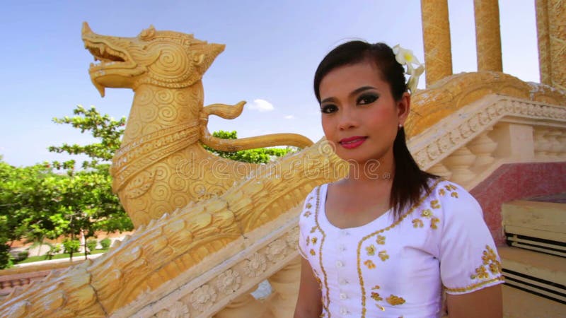 Asian Girl Praying In Temple Wat Pagoda Phnom Penh Cambodia Stock