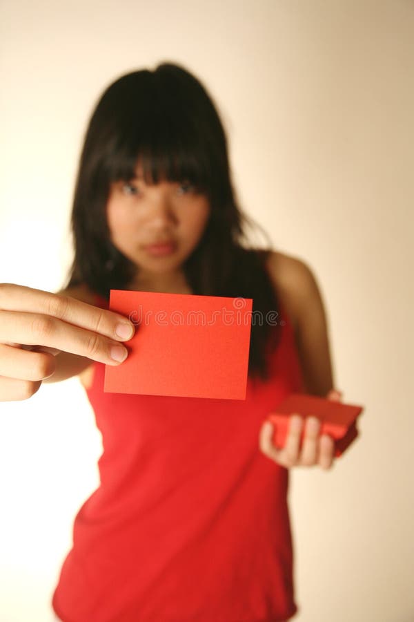 Asian Girl Holding Blank Red Card Stock Photo - Image of cute, girl ...
