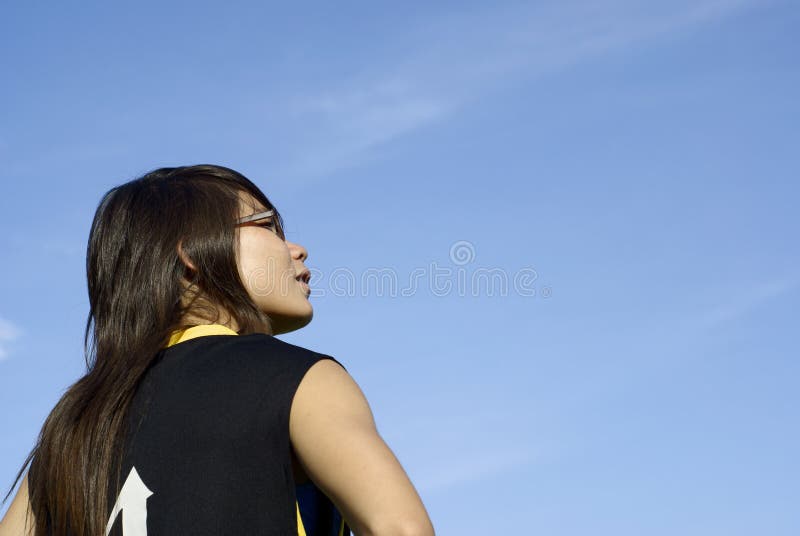 Asian girl look up stock image. Image of wonder, teen - 19435553