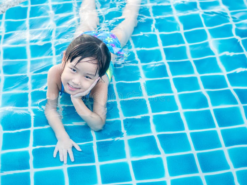 Asian Girl is Playing in the Pool Stock Image - Image of face, baby ...