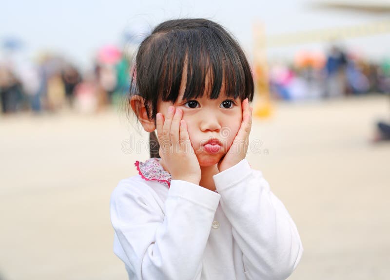 Asian Girl Pose Touching Cheek and Looking Stock Image - Image of cheek ...