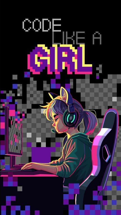 Asian Girl Programmer with a Headset Sits in Front of a Computer Stock ... Asian Girl Programmer with a Headset Sits in Front of a Computer Stock ...