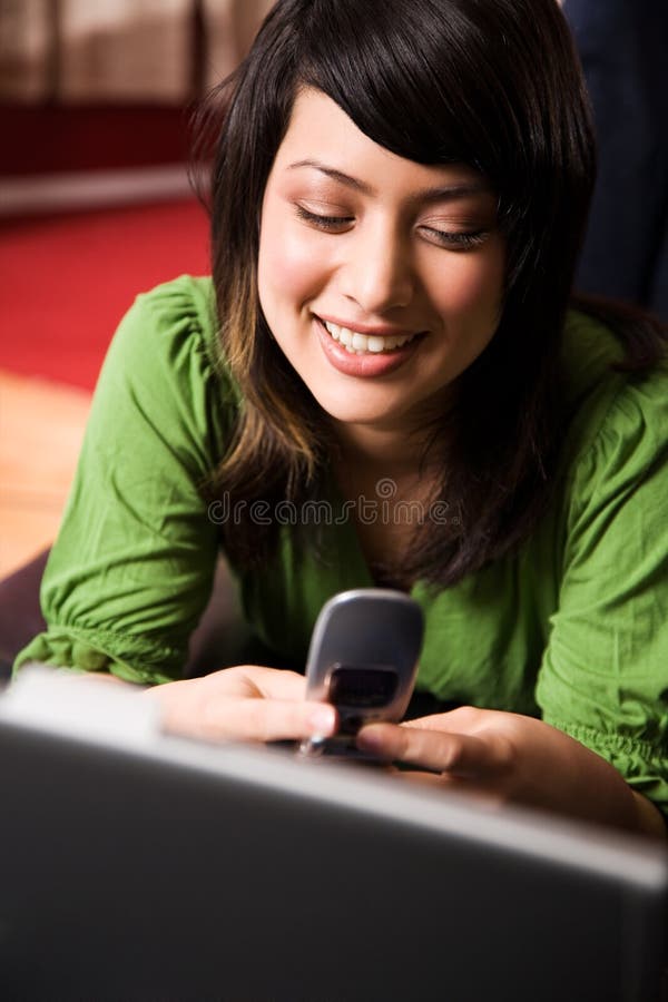 Asian Girl Relaxing and Texting Stock Photo - Image of beautiful ...