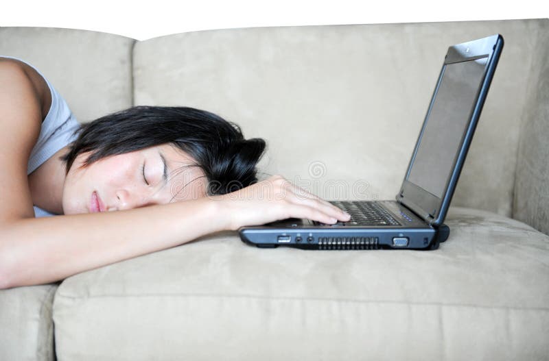 Asian Girl Sleeping with Computer Stock Image - Image of computer ...