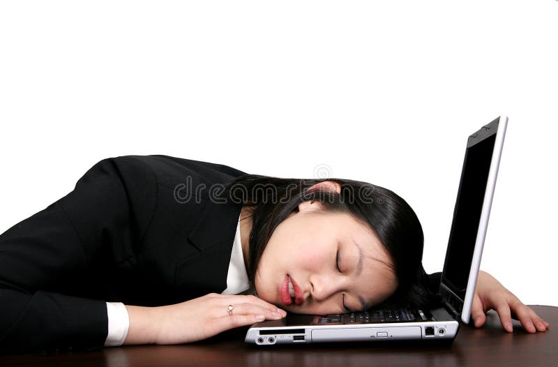 Asian Girl Sleeping on Computer Stock Photo - Image of sleep, minority ...