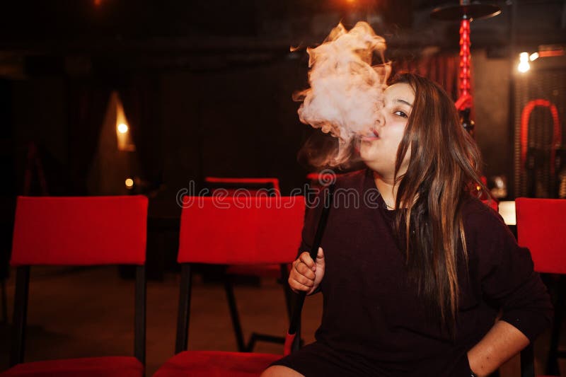 Asian Girl Smoke Hookah at Lounge Bar Stock Image - Image of elegant ...