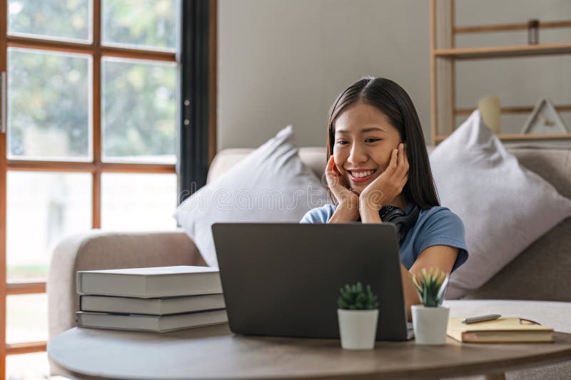 Asian Girl Student Online Learning Class Study Online Video Call ...