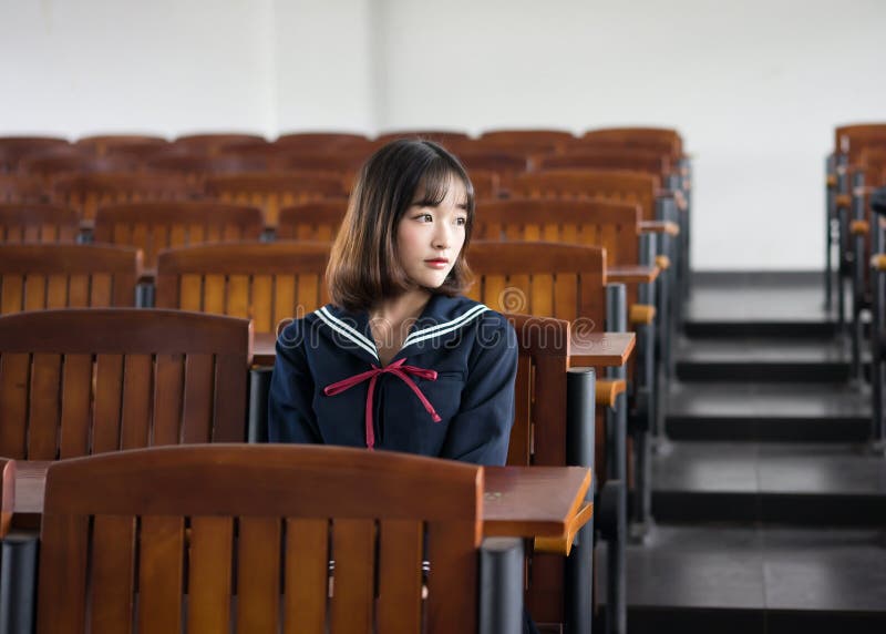 Asian Girl Student in School Uniform Learning in the Classroom Stock ...