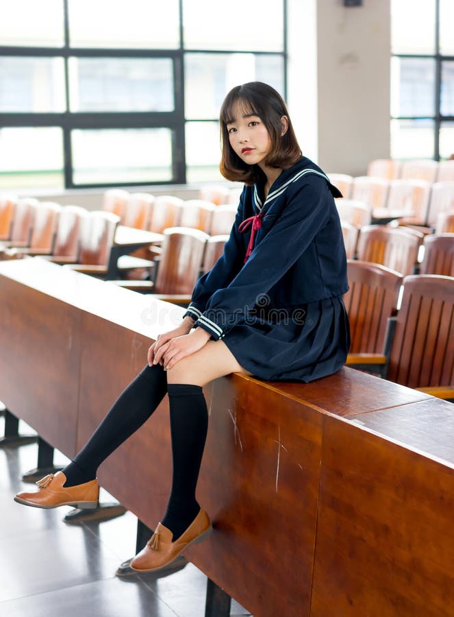 Asian Girl Student in School Uniform Learning in the Classroom Stock ...