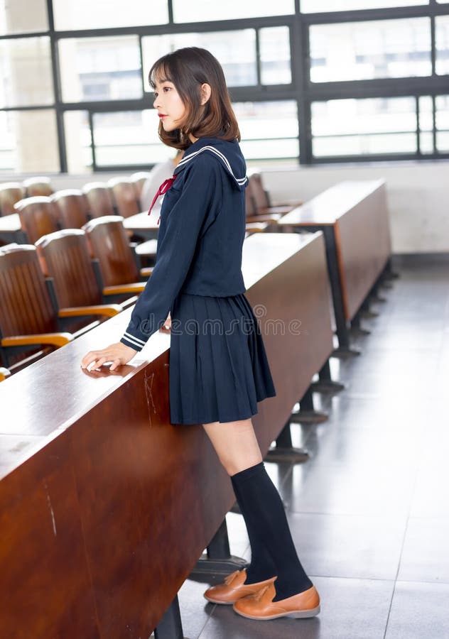 Asian Girl Student in School Uniform Learning in the Classroom Stock ...