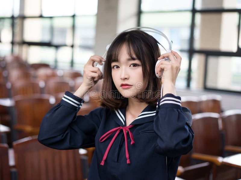 Asian Girl Student in School Uniform Learning in the Classroom Stock ...