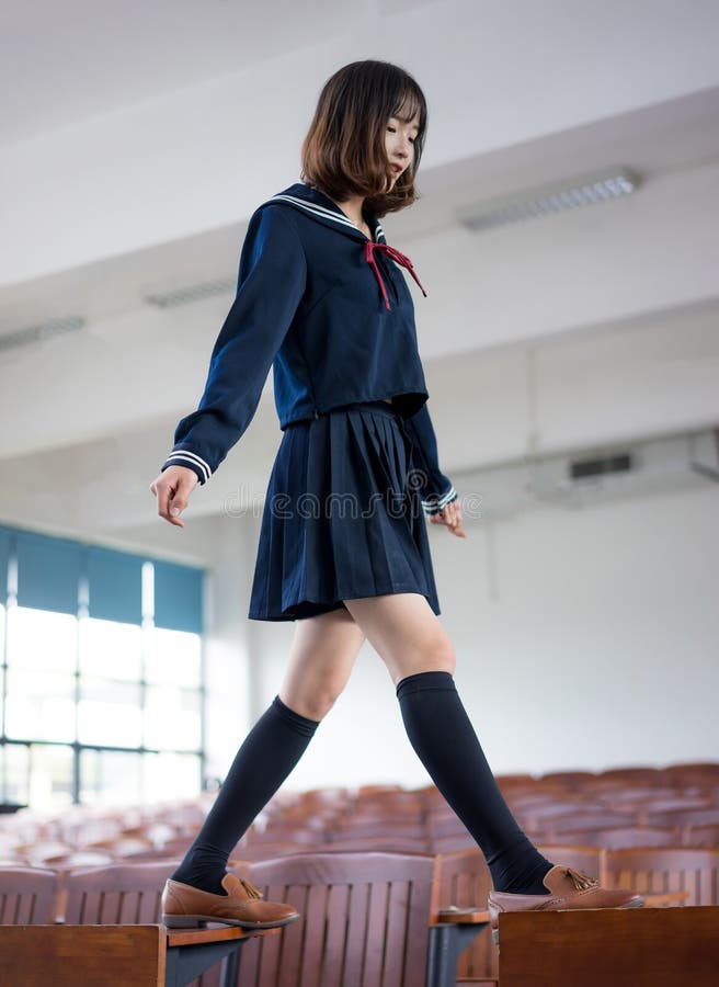 Asian Girl Student in School Uniform Learning in the Classroom Stock ...