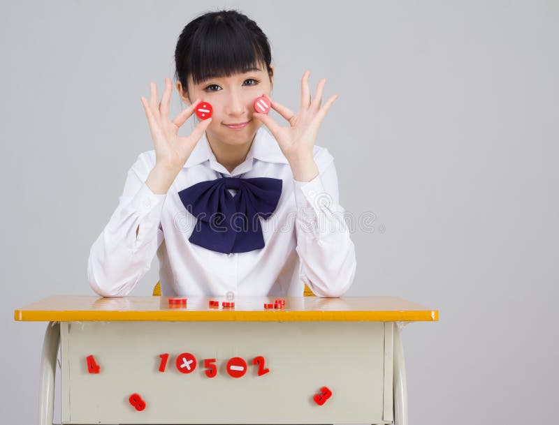 Asian Girl Student in School Uniform Math Stock Photo - Image of asian ...