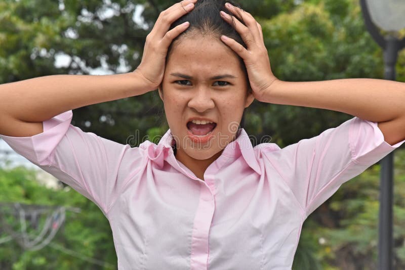 Asian Girl Under Stress in Park Stock Image - Image of outdoors ...