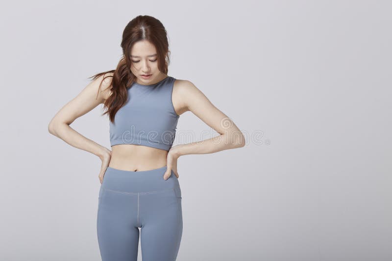 Asian Girl Wear Exercise Suit Pose in Studio Stock Image - Image of ...