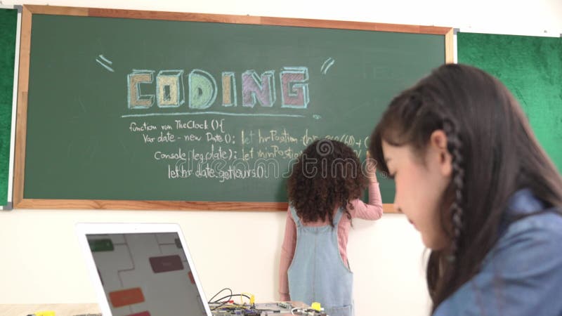 Back View of Smart American Girl Coding Engineering Prompt at Class ...