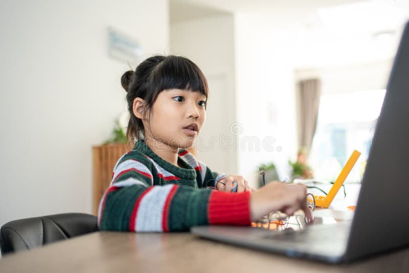 Asian Girls Enjoy Learning Online Tutor Training Course at Desk Table ...