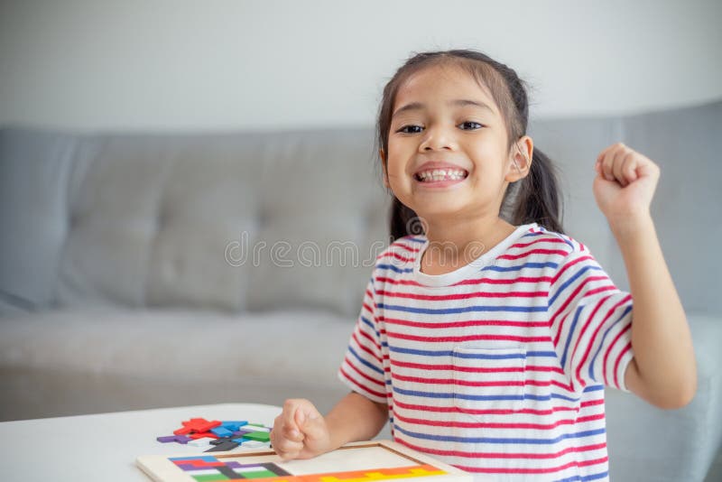 Asian Girls Play with Puzzles, Learn Math, Education Concept Stock ...